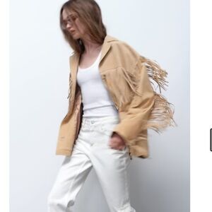 Zara | Jackets & Coats | Zara Sand Fringed Leather Jacket | Poshmark